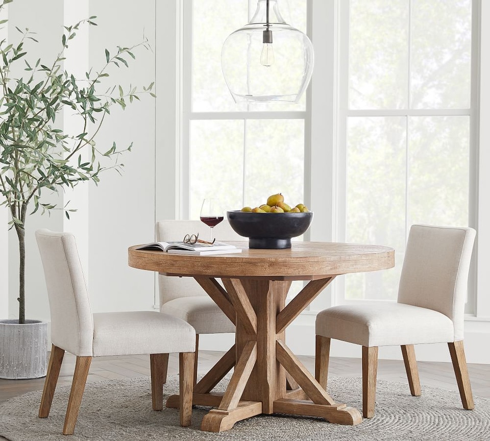 Benchwright Round Pedestal Extending Dining Table Seadrift Pottery